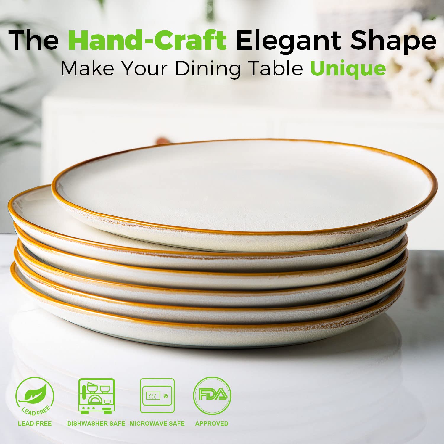 AmorArc Ceramic Dinnerware set, Service for 6 (18pcs), Stoneware Plates and Bowls Set,Highly Chip and Crack Resistant | Dishwasher & Microwave Safe,Ivory-Rustic Style