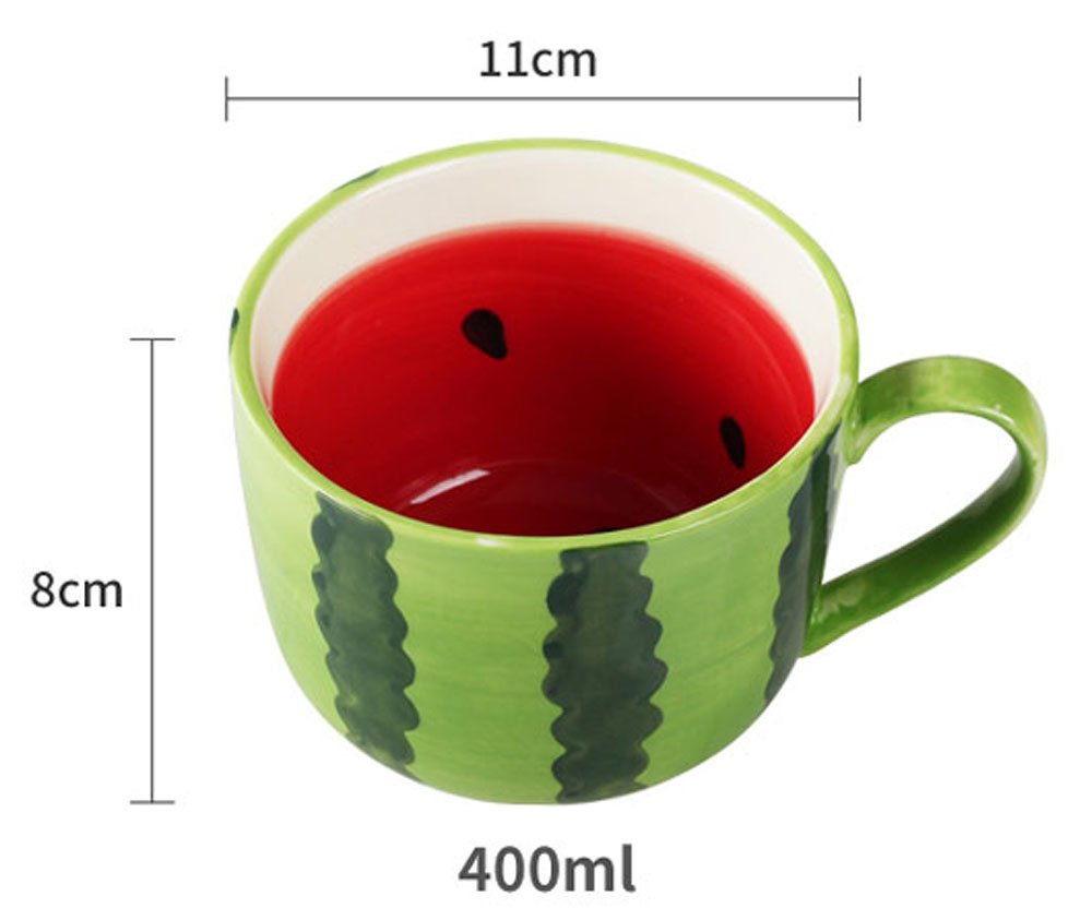 Aeiniwer Ceramics Fruit Shape Large Capacity Coffe Mug Teacup Oatmeal Cup - Watermelon/Lemon