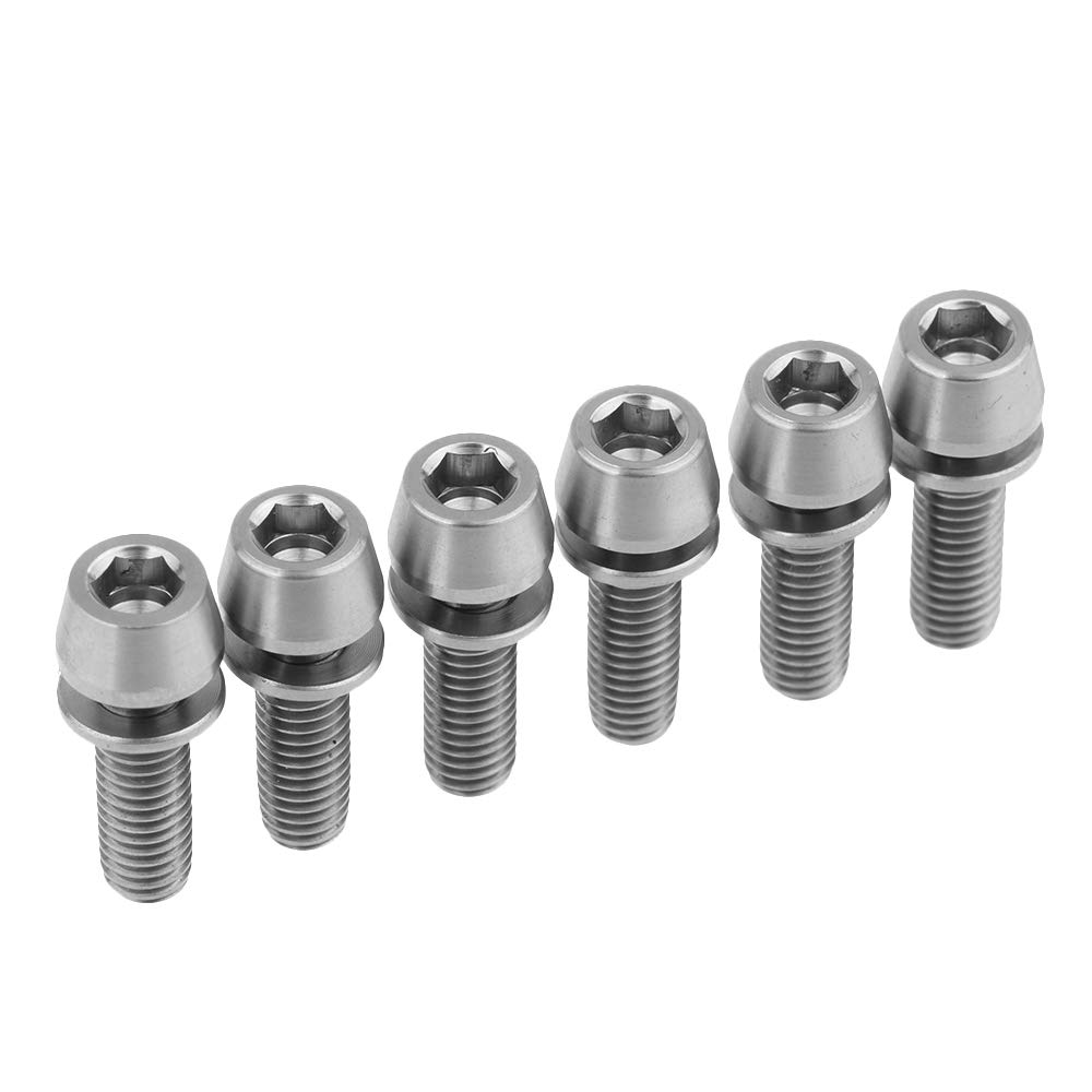 Yaruijia Titanium Bolt for MTB Bicycle Stem M5x16/18/20mm Taper Head Hex Socket Screws with Ti Washer Pack of 6 (M5x20mm, Titanium)