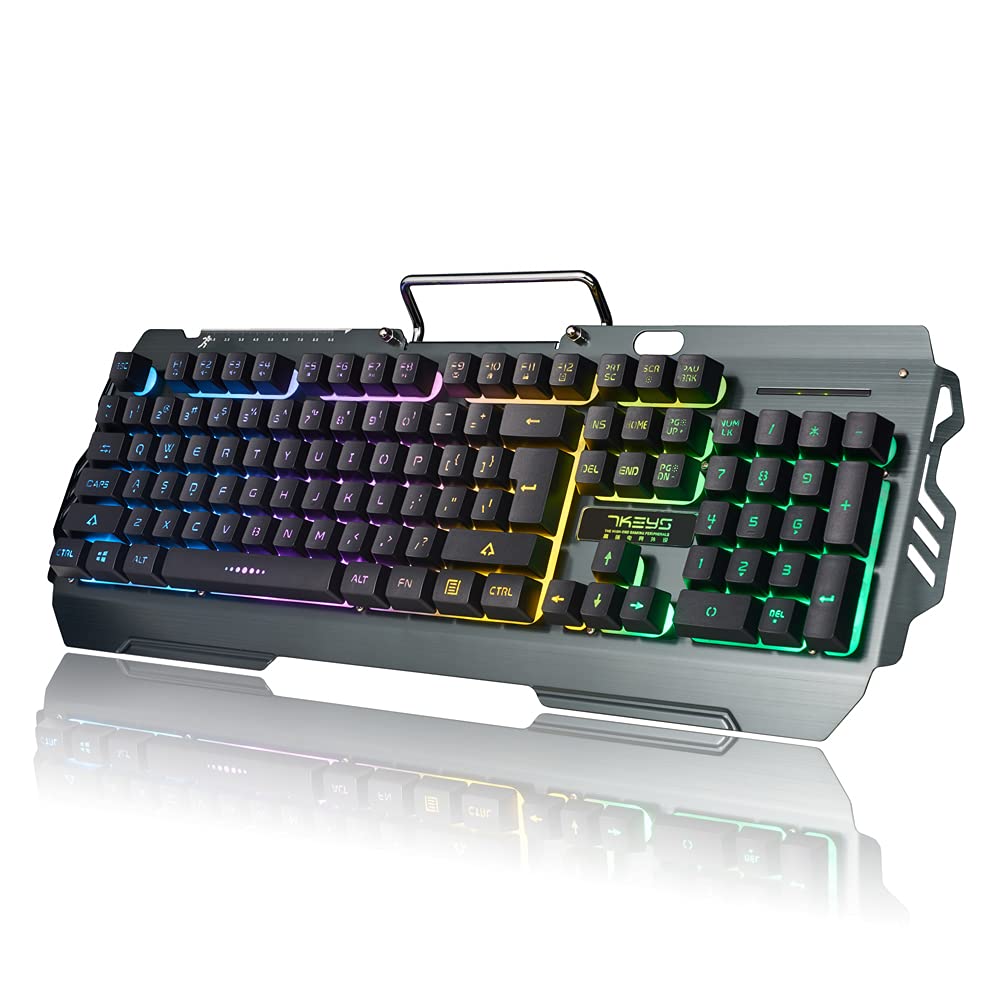 7KEYS Membrane Light up Gaming Keyboard for PC MAC Laptop (104Keys Black wired)