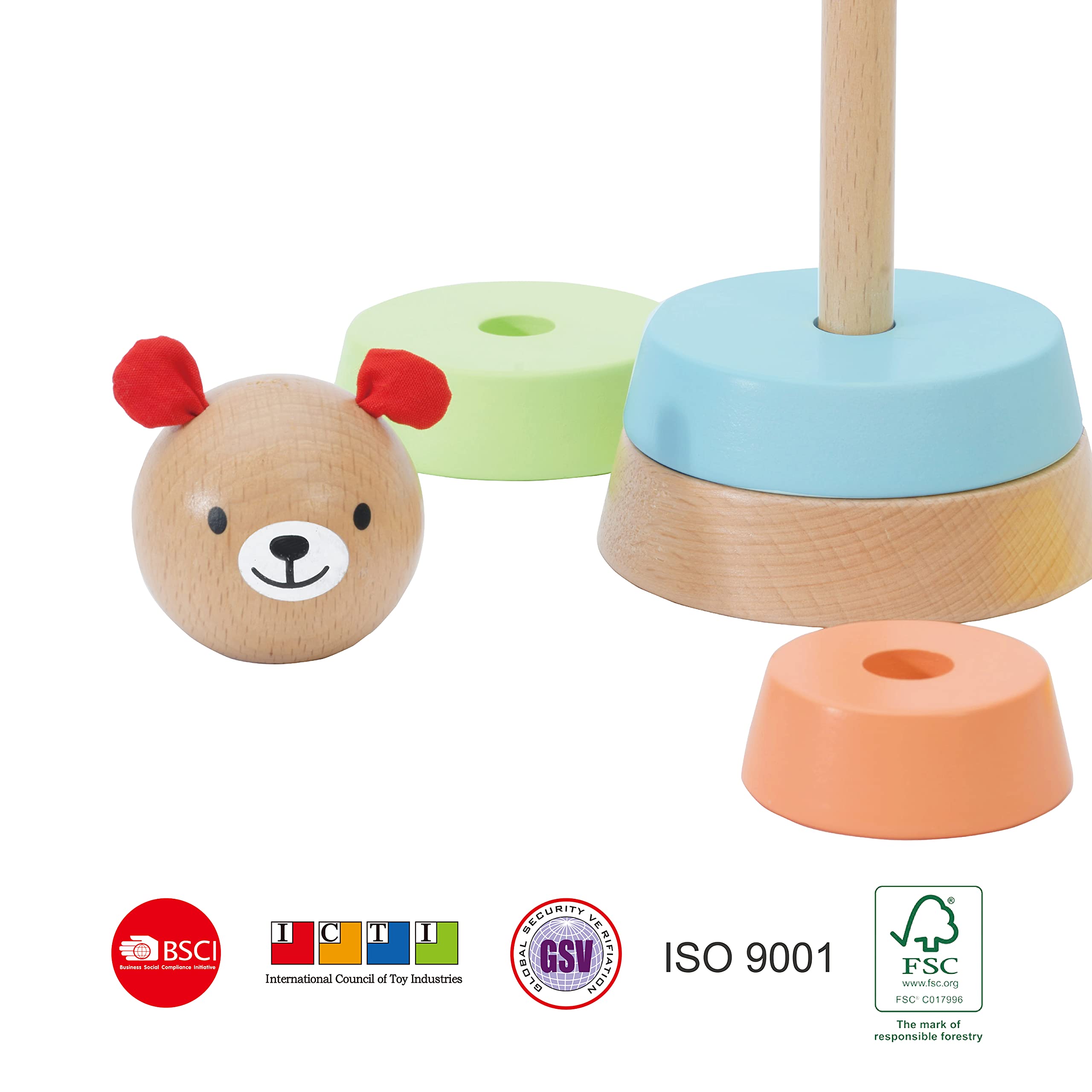 Classic World Wooden Stacking Rings Baby Toy, Montessori Stacking Rings Stacker Rainbow, Bear Tower Wooden Toys for Babies