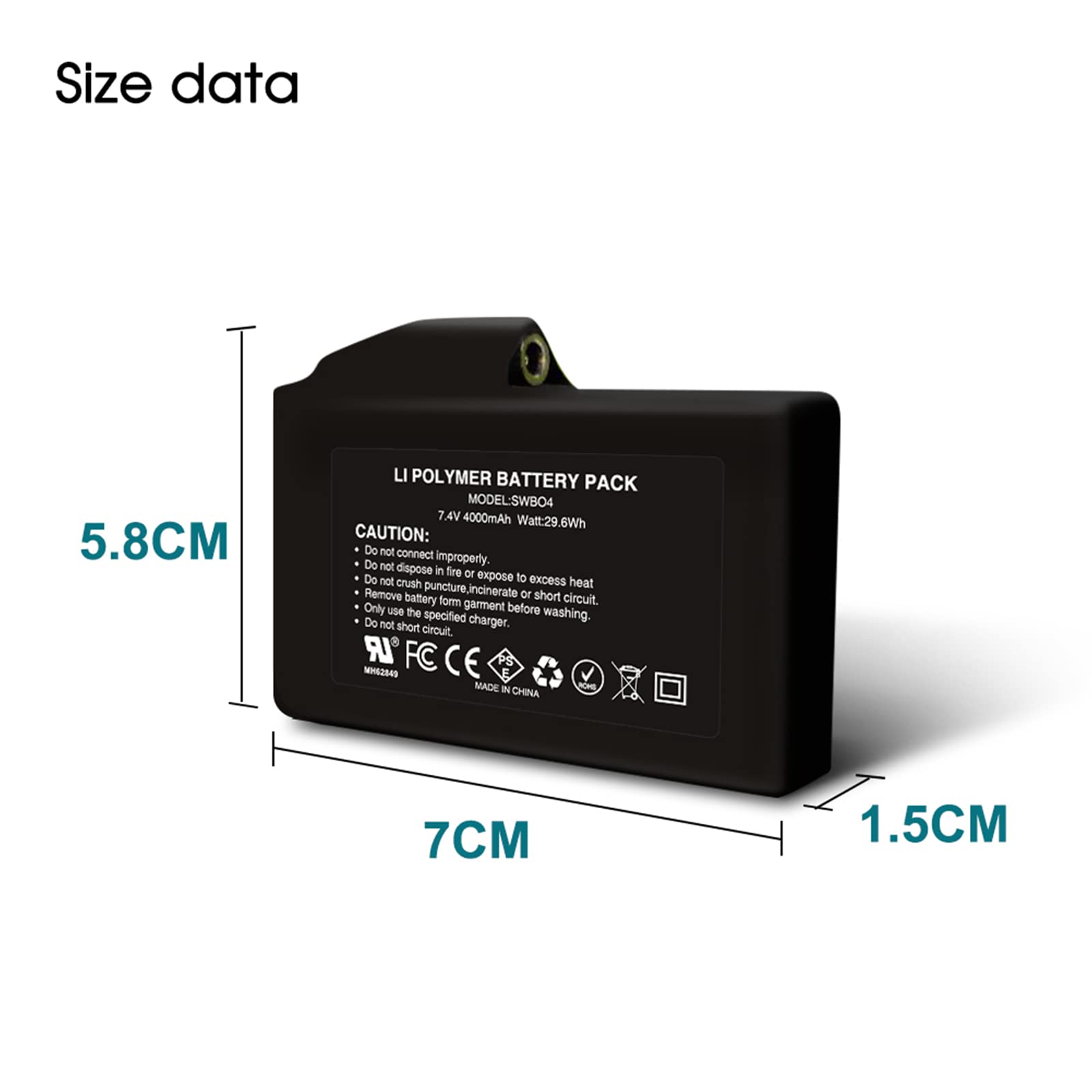 J JINPEI Replacement Battery Rechargeable Lithium Polymer Batteries for Heated Gloves Socks Jacket Clothes Li-ion Battery (4000mah/1PCS)