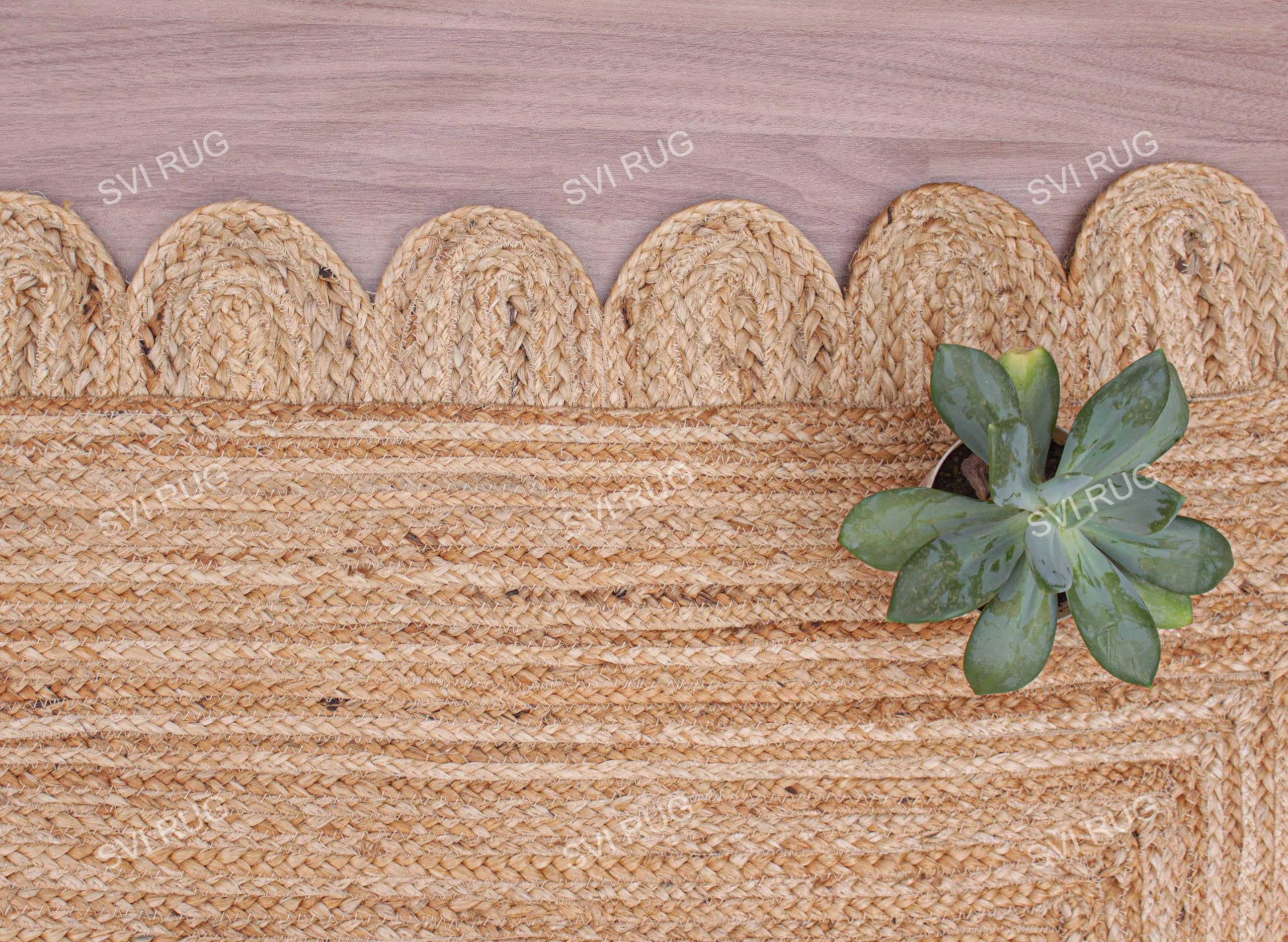 Scallop Pattern Jute Bohemian Area Rug (2' x 3')