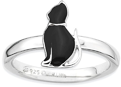 925 Sterling Silver Black Cat Stackable Ring Size 6