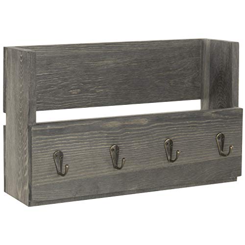 MyGift Rustic Gray Wood Entryway Hanging Mail and Key Holder for Wall, Decorative Letters Bills and Mail Sorter Organizer with 4 Hooks