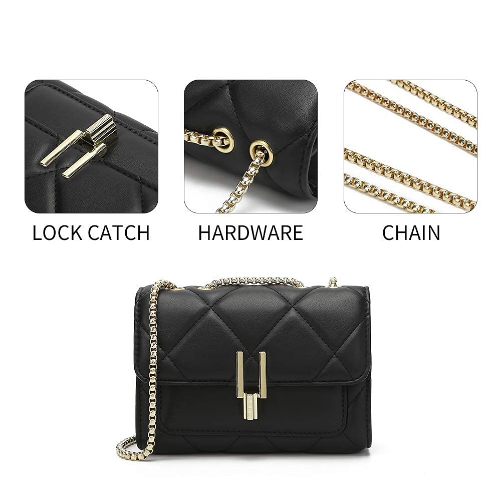 Nother Crossbody Bags for Women Quilted Shoulder Purses and Handbags Lattice Texture with Chain Strap (Black)