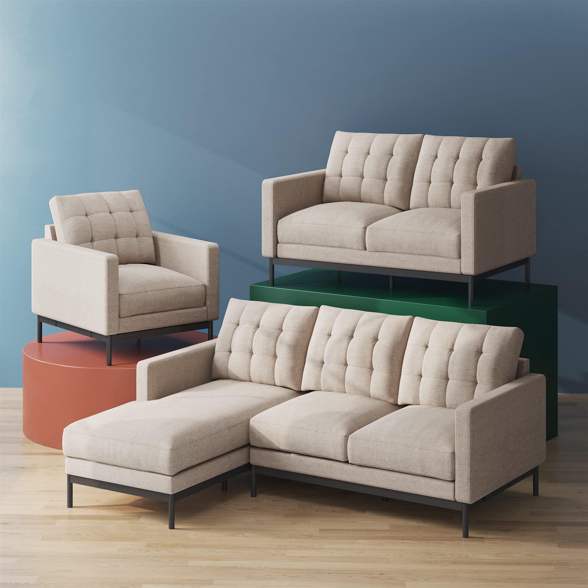 ZINUS Thompson Loveseat, Tufted Cushions, Green Tea Infused Foam Cushions, Easy Assembly, Light Grey