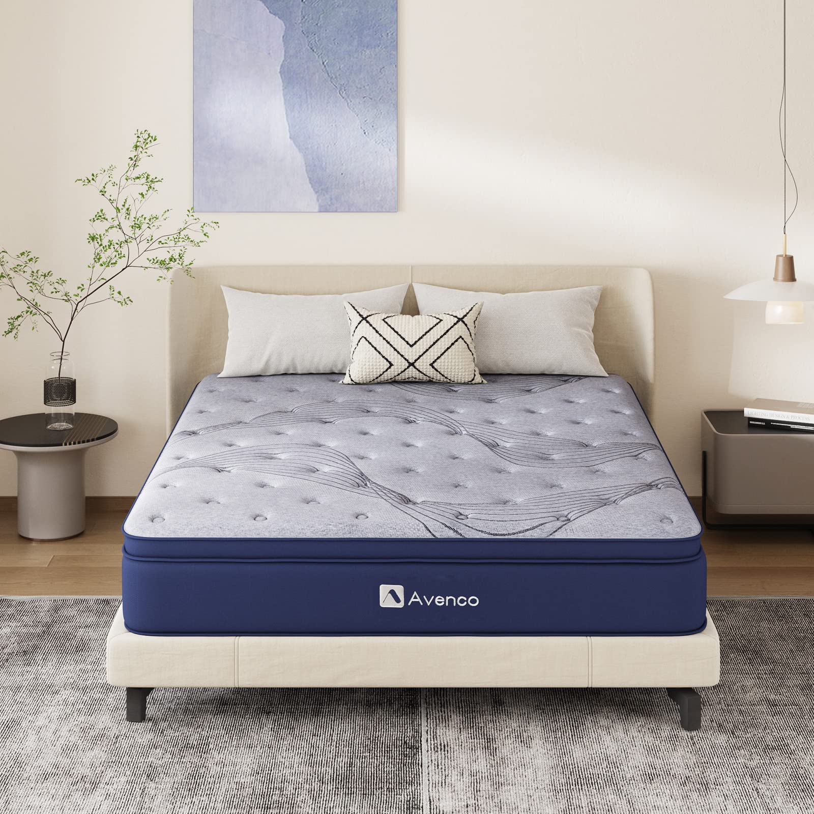 Avenco Queen Mattress, 10 Inch Mattress Queen Hybrid, Medium Firm Queen Mattress in a Box for Pressure Relief and Sound Sleep, Wrapped Coils and CertiPUR-US Foam, Soft Breathable Fabric