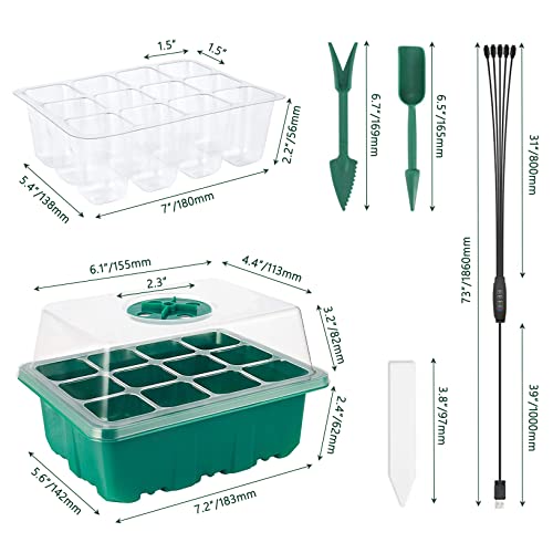 CANNABMALL Seed Starter Tray 5 Packs Seedling Starter Trays with Grow Light 8 LEDs, Timer, Dimmable, Seed Starting Trays Kit with Humidity Dome (60 Cells) Indoor Gardening Plant Germination Trays