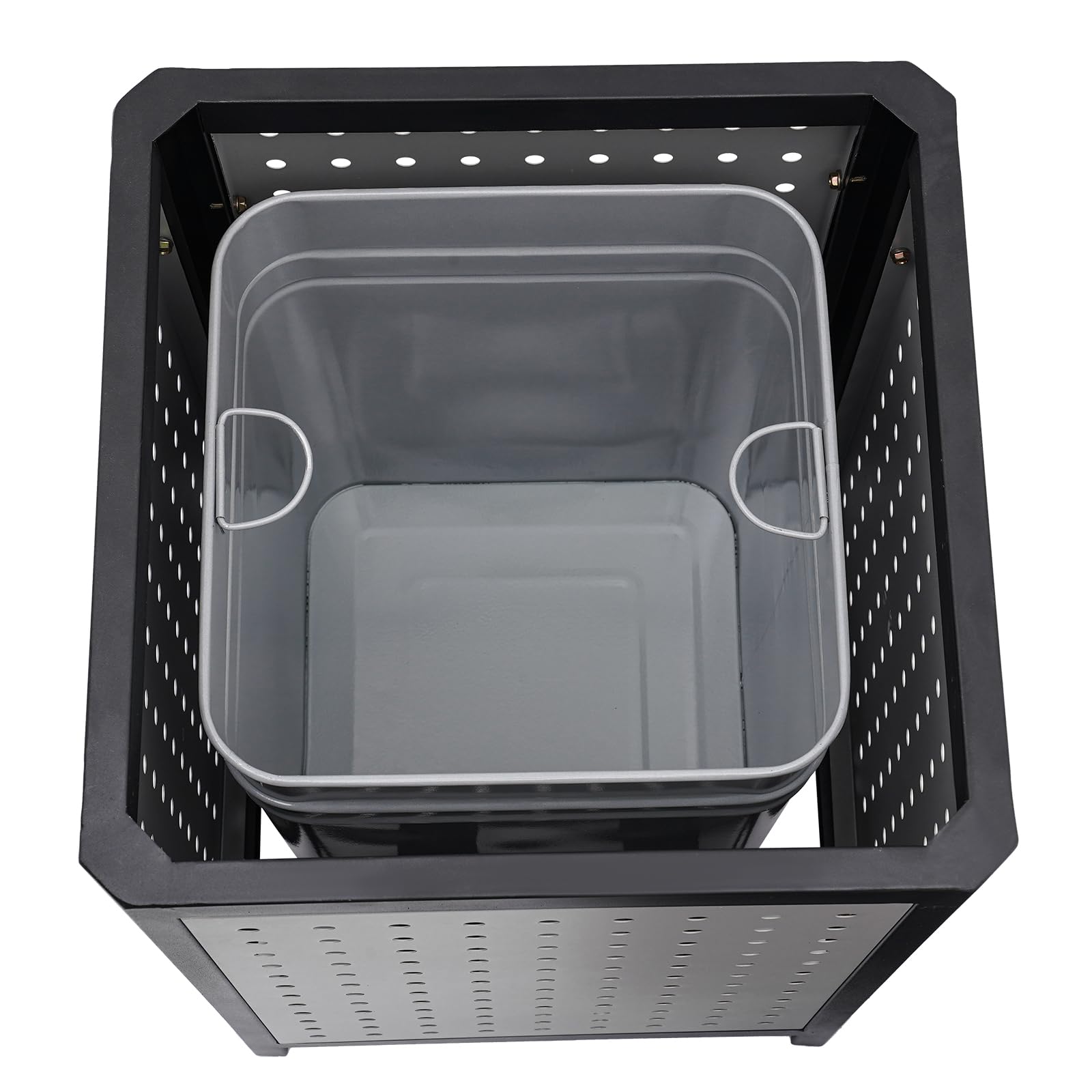 Oiveinya Industrial Waste Container,Stainless Steel Galvanized Heavy Duty Trash Can with Lid and Ashtray,Large Square Trash Can for Industrial Mall Kitchen Restaurants Indoor Outdoor (15 Gallons)