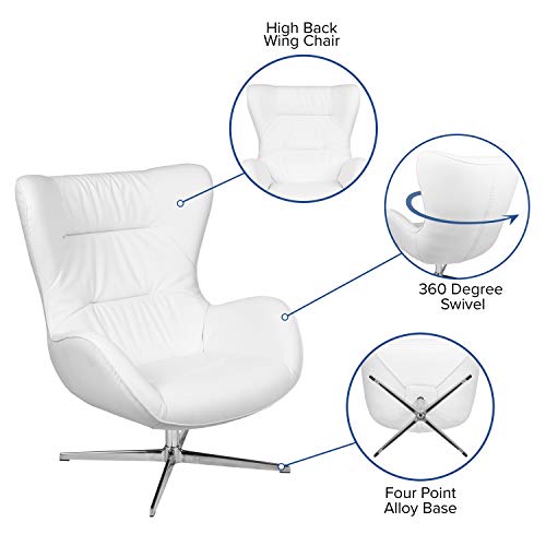 Flash Furniture White LeatherSoft Swivel Wing Chair and Ottoman Set