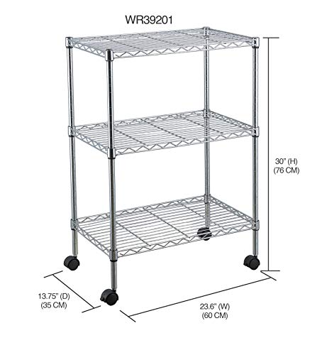Home Basics Steel Wire Shelf | Heavy Duty | Open Design | Easy To Assemble | (Chrome, 3 Tier | 23.62" x 13.77" x 31.88")