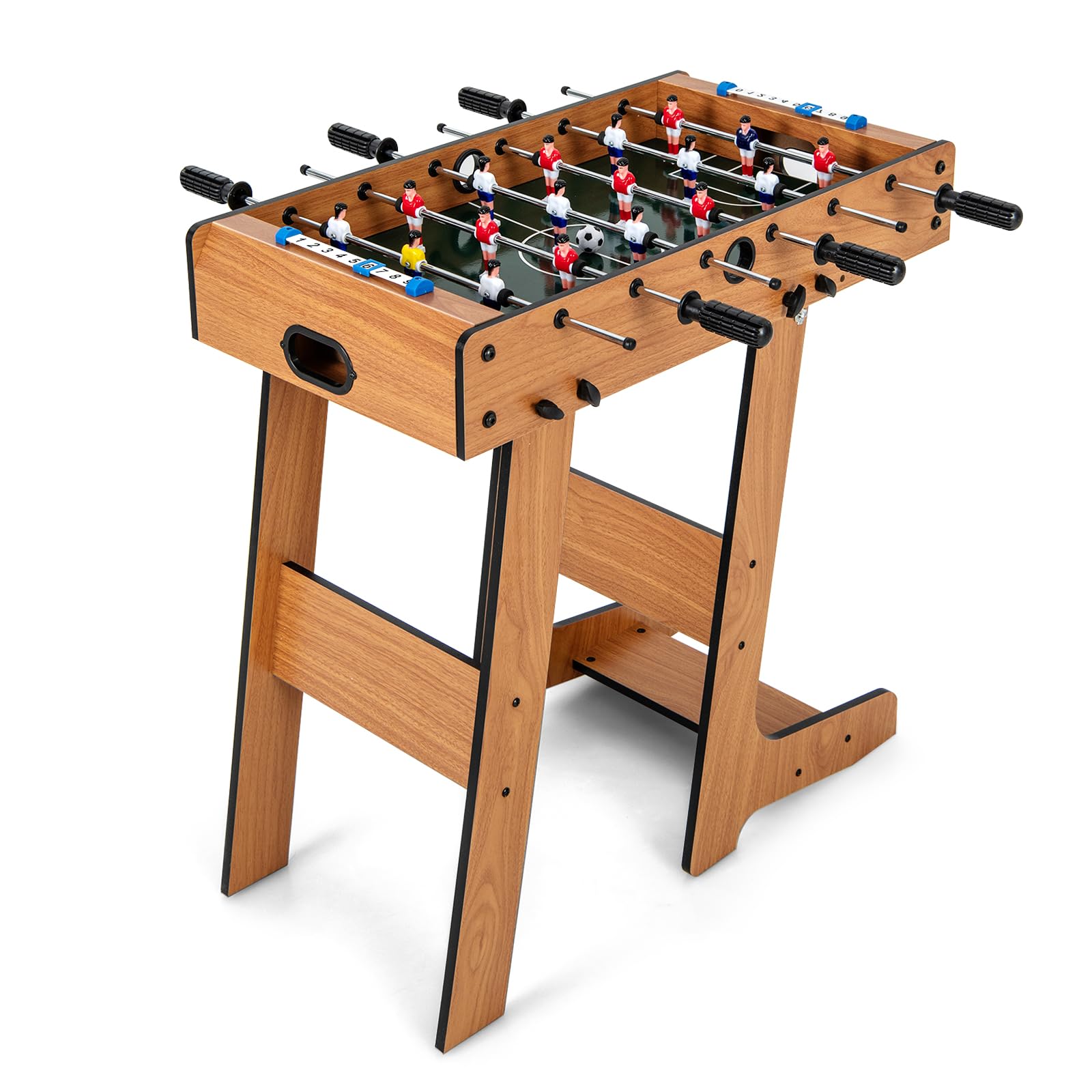 GYMAX Folding Foosball Table, 27” Freestanding Soccer Game Table with 2 Balls for Family, Home, Game Room, Foosball Table for Kids & Adult