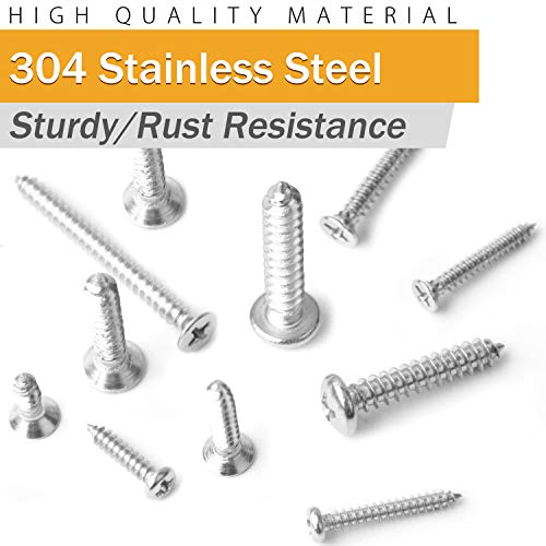 VIGRUE 640PCS M3/M4/M5/M6 Phillips Drive Wood Screw Assortment Kit, 304 Stainless Steel Self Tapping Screws Assortment Set (Round Head and Flat Head)
