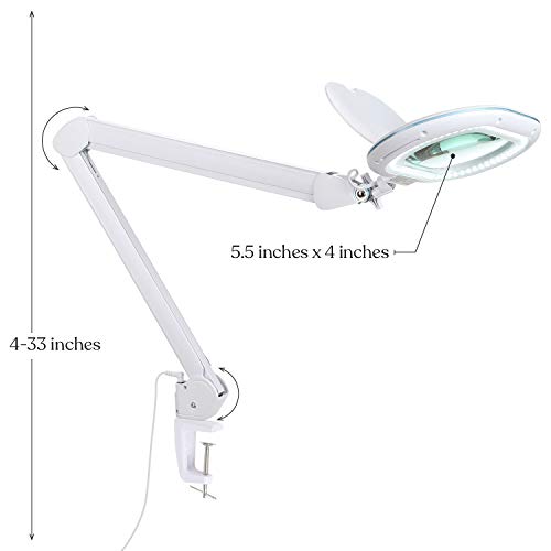 Brightech LightView Pro XL Magnifying Desk Lamp with Clamp, Adjustable Magnifying Glass with LED Light for Crafts, Reading, Close Work, Dimmable Light Magnifier with Wide Glass Lens