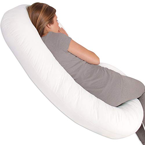 Leachco Snoogle Chic Supreme Pregnancy/Maternity Pillow with 100% Sateen Cotton Cover in Soothing White, 1 Count (Pack of 1)
