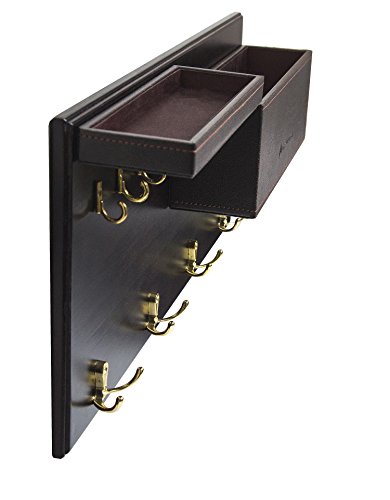 JackCubeDesign Entryway Coat Rack Wall Mount Key Holder Mail Envelope Hook Organizer Clothes Hat Hanger with Faux Brown Leather Shelf and Tray(Solid Wood, 20.5 x 9.1 x 3.4 inches) – :MK362B