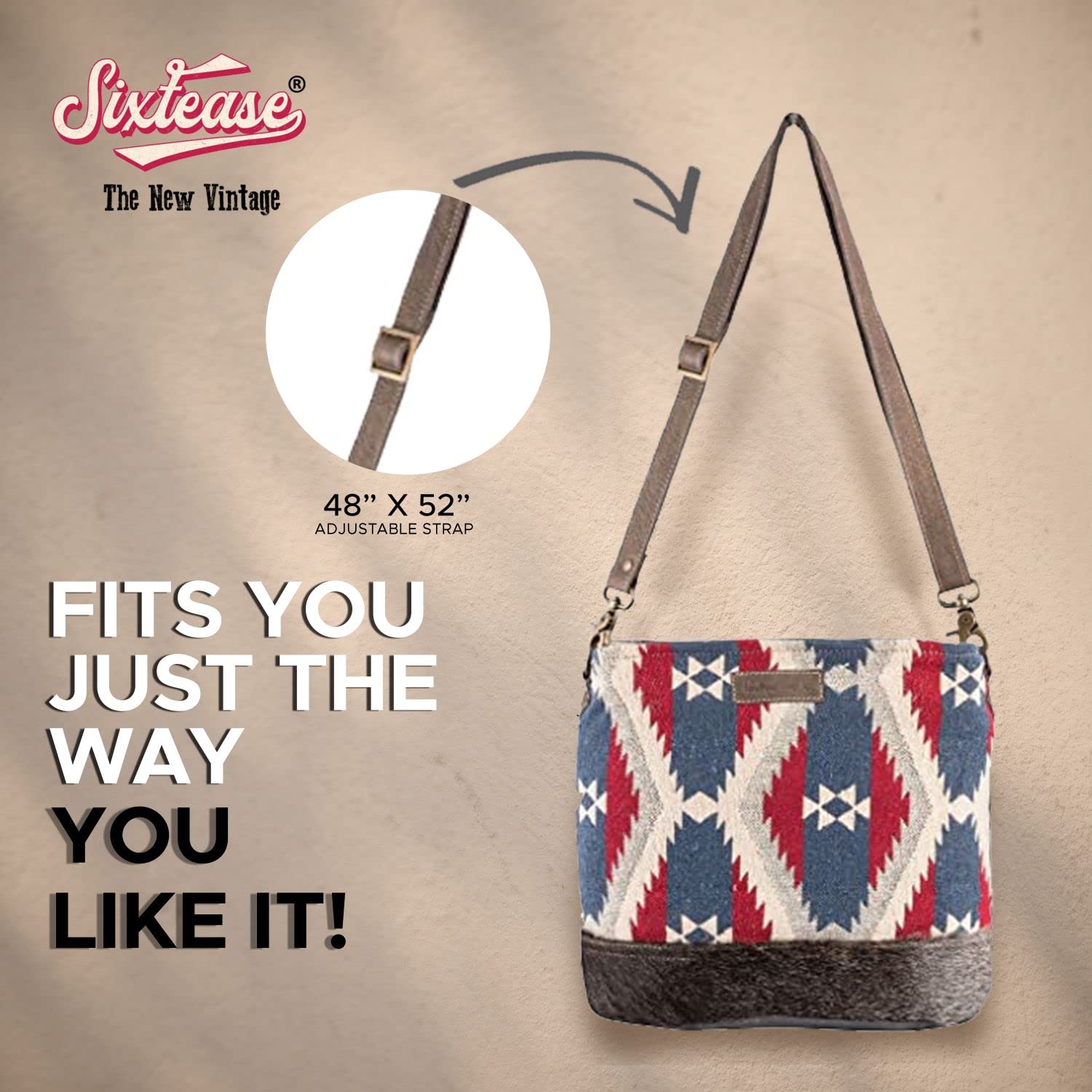 SIXTEASE Womens Shoulder Bag Vintage Style Shoulder Bags for Women - Made with Genuine Leather, Upcycled Canvas, or Hair On - Handmade, Adjustable Strap, Brass and Zinc Hardware - Primrose
