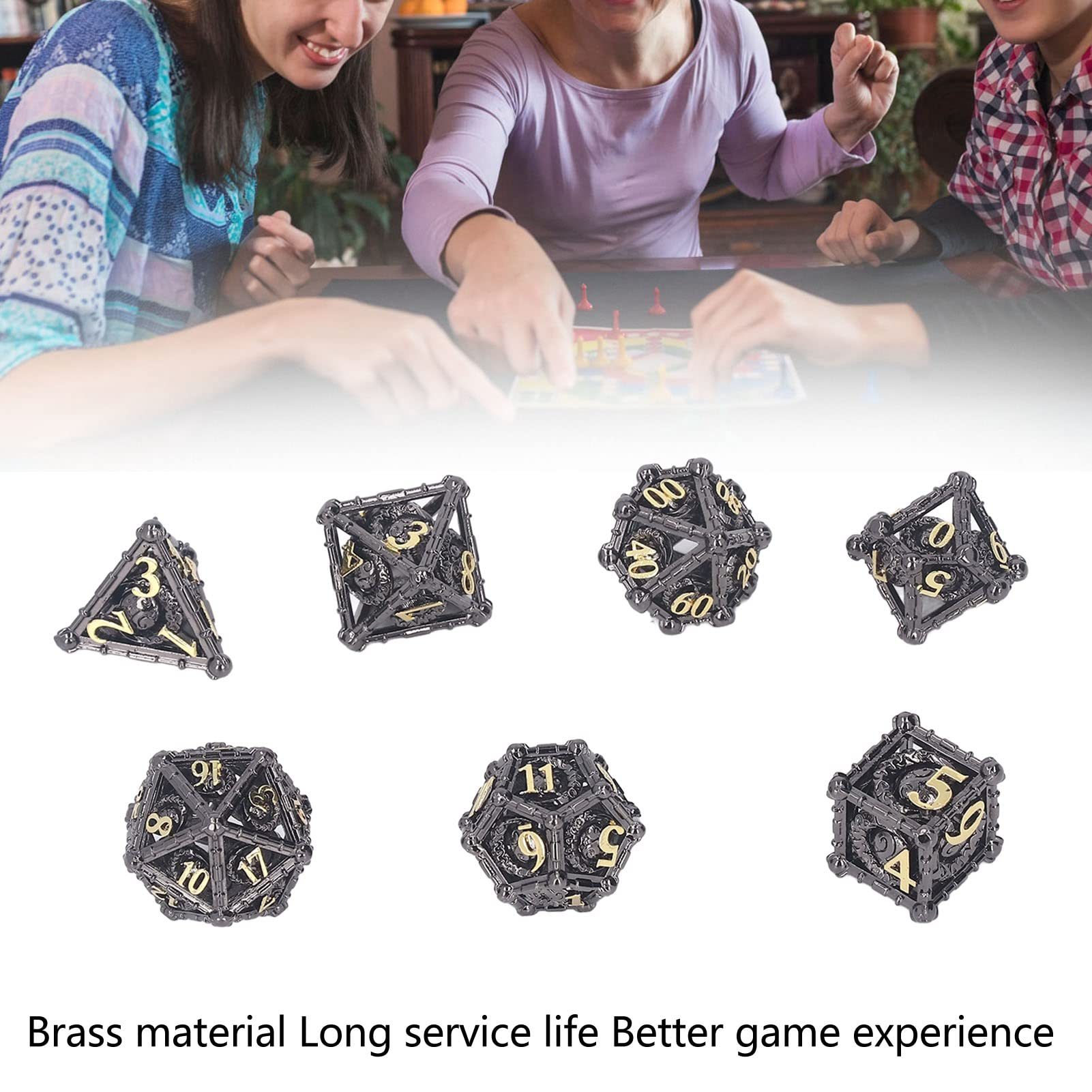 7pcs Polyhedral Dice Set,Durable Brass Metal Dice Set for Board Games Role Play