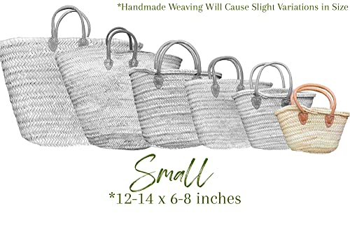 French Market Basket Bag | Handmade Moroccan Seagrass Baskets - Small (14x7) | Wicker Basket for Beach, Laundry, Toy, Blanket, Storage, Baby, or Picnic
