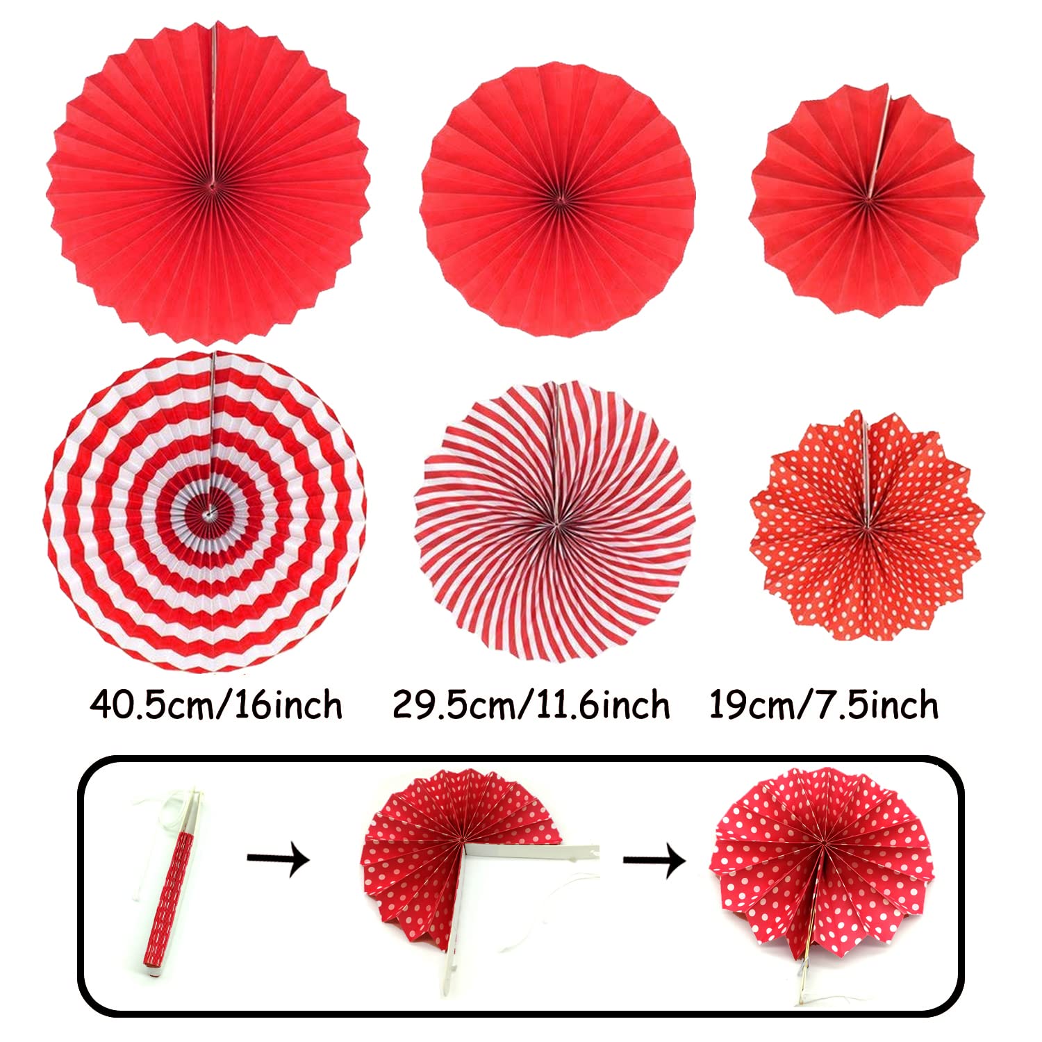 ZERODECO Party Decoration, 21 Pcs Red Hanging Paper Fans Pom Poms Flowers, Garlands String and Triangle Bunting Flags for Birthday Parties Baby Showers Wedding