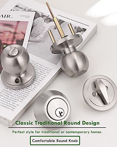home improvement direct 4 Pack Keyed Alike Entry Door Knobs and Single Cylinder Deadbolt Lock Combo Set Security for Entrance and Front Door with Classic Satin Nickel Finish