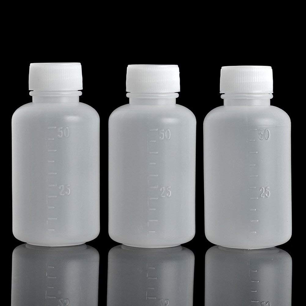 LAZZON Leak Proof Squeezable PE Plastic Empty Small Mouth Graduated Lab Chemical Container Reagent Bottle Sample Sealing Liquid Medicine Bottle 50ML