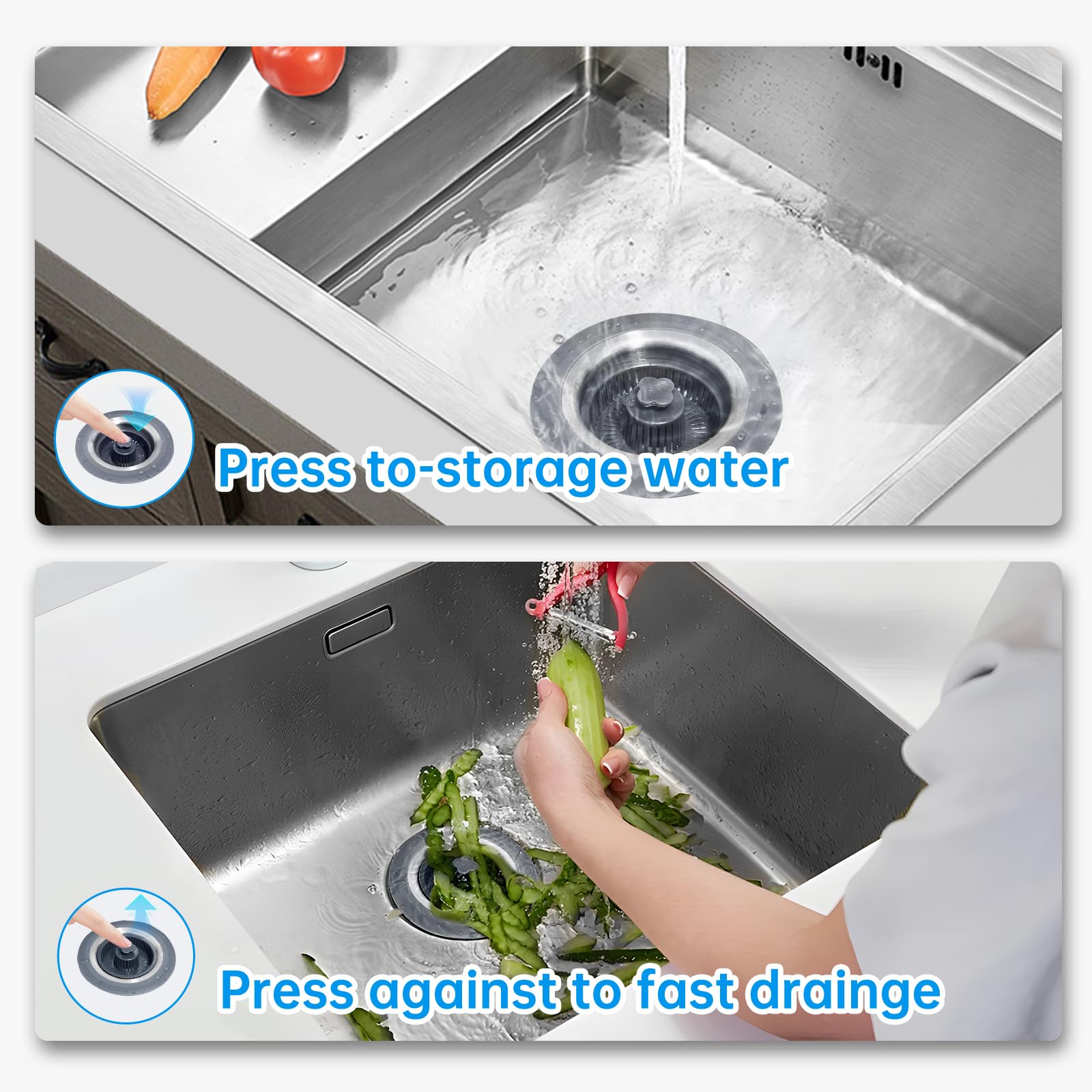 AKKEEAHS Kitchen Sink Drain Strainer Stopper 304 Stainless Steel Pop Up Kitchen Sink Stopper Anti-Clogging Kitchen Sink Strainer Basket Filter for US Standard 3-1/2 Inch Drain