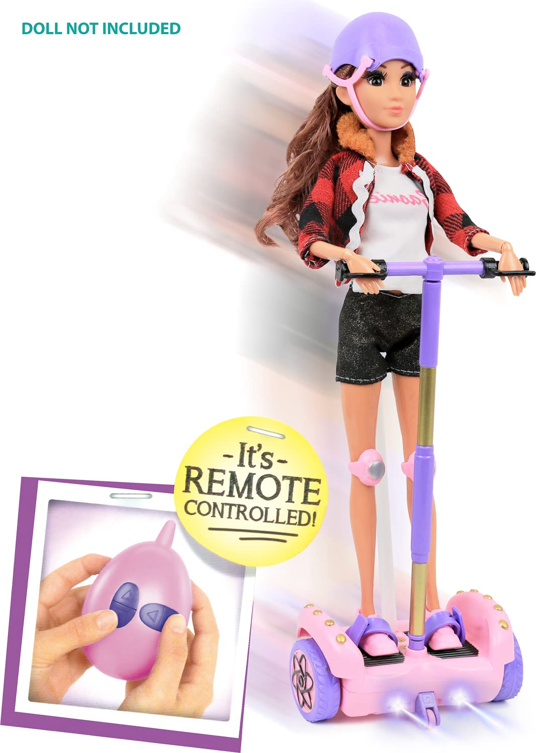 Click N' Play Scooter Set for 12" Dolls, Remote Control Pink Hoverboard with Helmet & Kneepad Accessories, Compatable with Barbies and Ken Dolls, Gifts for Girls Ages 3+, Girl Toys