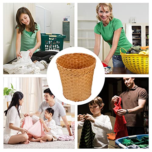 DOITOOL Woven Basket Waste Basket Woven- Small Natural Paper Wicker Laundry Baskets- Bathroom Trash Can Kitchen Trash Can for Home Offices Laundry Garages Atelier ( Khaki ) Seagrass Basket