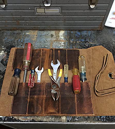 Leather Tool Roll Up Pouch - Leather Tool Wrench Roll/Chisel Bag by RUSTIC TOWN