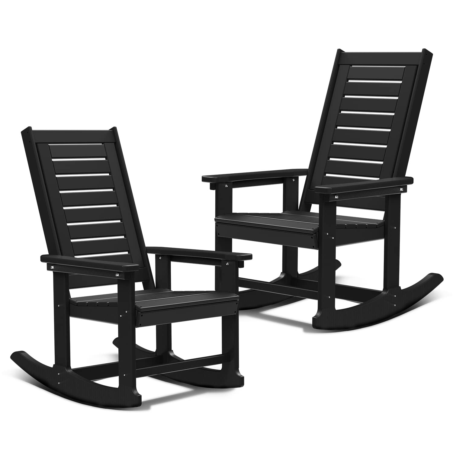 BRIOPAWS Outdoor Rocking Chairs | Set of 2 | Porch Rockers | HDPE Plastic| Black | Oversized | Patio Rocker Chair | High Back | for Big Man | Weather Resistant | for Outside Deck Balcony Backyard