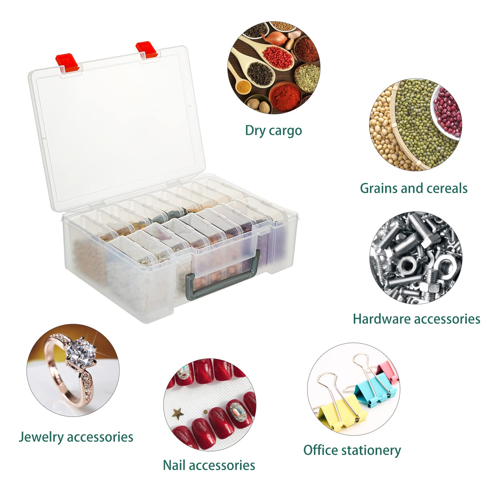 Letken 18 Pieces Small Plastic Craft 0rganizers and Storage, Transparent Box with Hinged Lid for Storage of Jewelry, Diamonds, DIY Art Craft Accessory