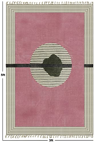 Casavani Indian Handmade Pink, Black Solid Area Rug Boho Kilim Flat Weave Indoor Hall Room Decor Carpet Throw Rug Boho Rugs for Bedroom Living Room Bathroom Balcony 2.6x8 Feet Runner