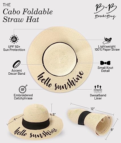 Brook + Bay Embroidered Summer Hats for Bachelorette Party - Floppy Sun Hats for Bridal Shower - Women Beach & Vacation Hat Hello Sunshine
