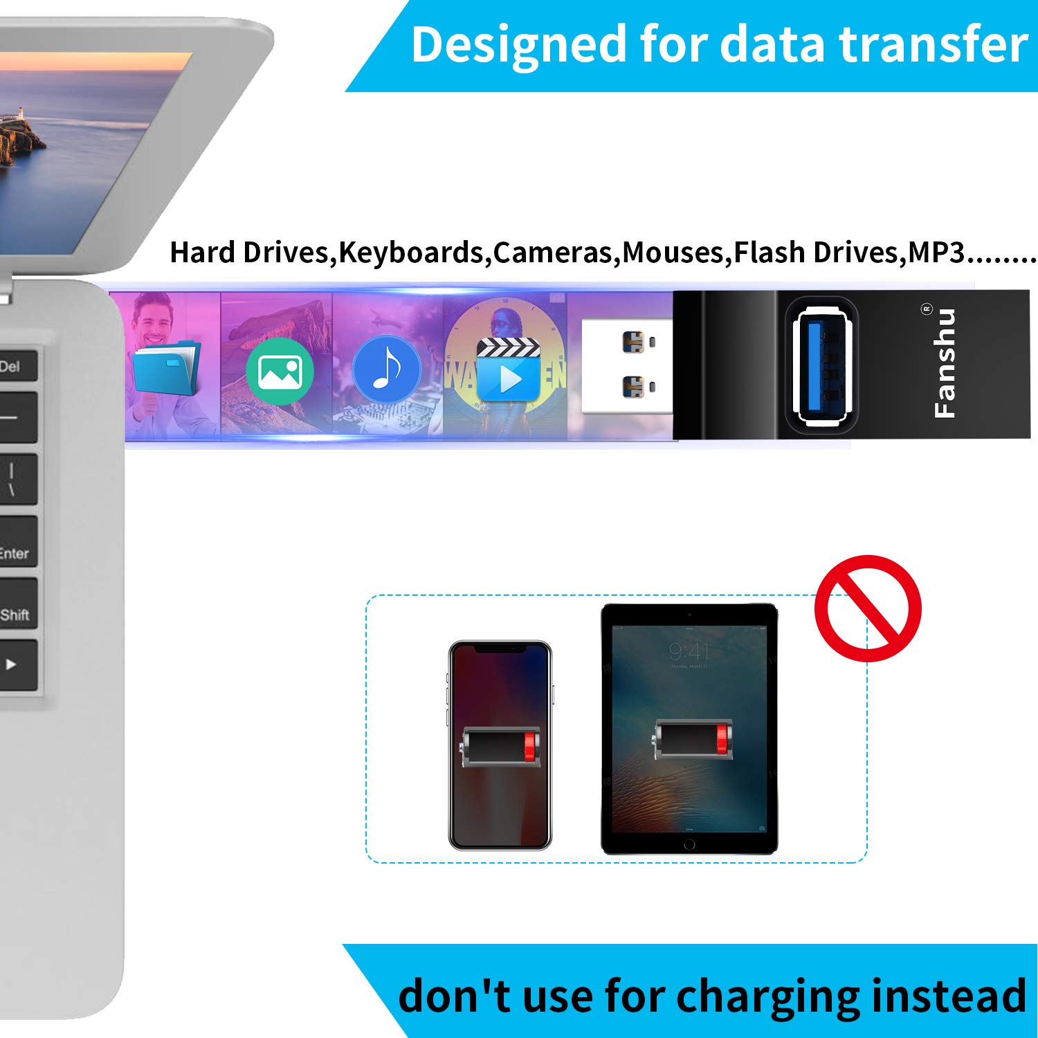 USB 3.0 Hub, Fanshu 3 Port Mini Portable Fast High Speed Bus Powered Data USB Hub Transfer, Splitter Box Adapter Expansion for PC Notebook Laptop Computer Mac Linux Windows