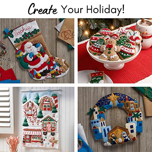 Bucilla Felt Applique 4 Piece Ornament Making Kit, Christmas Hat Parade, Perfect for DIY Arts and Crafts, 89509E