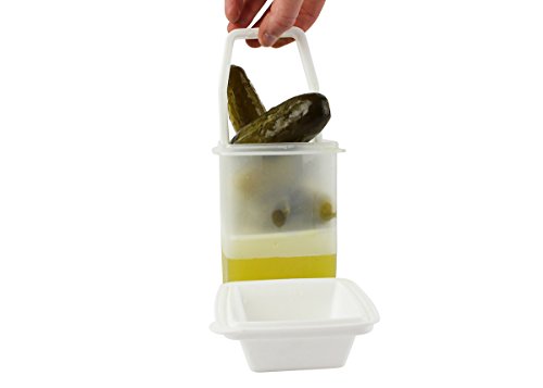 Home-X - Pickle Storage Container with Strainer Insert, The Ultimate Kitchenware Food Saver for Preserving and Keeping Edibles Fresh, White
