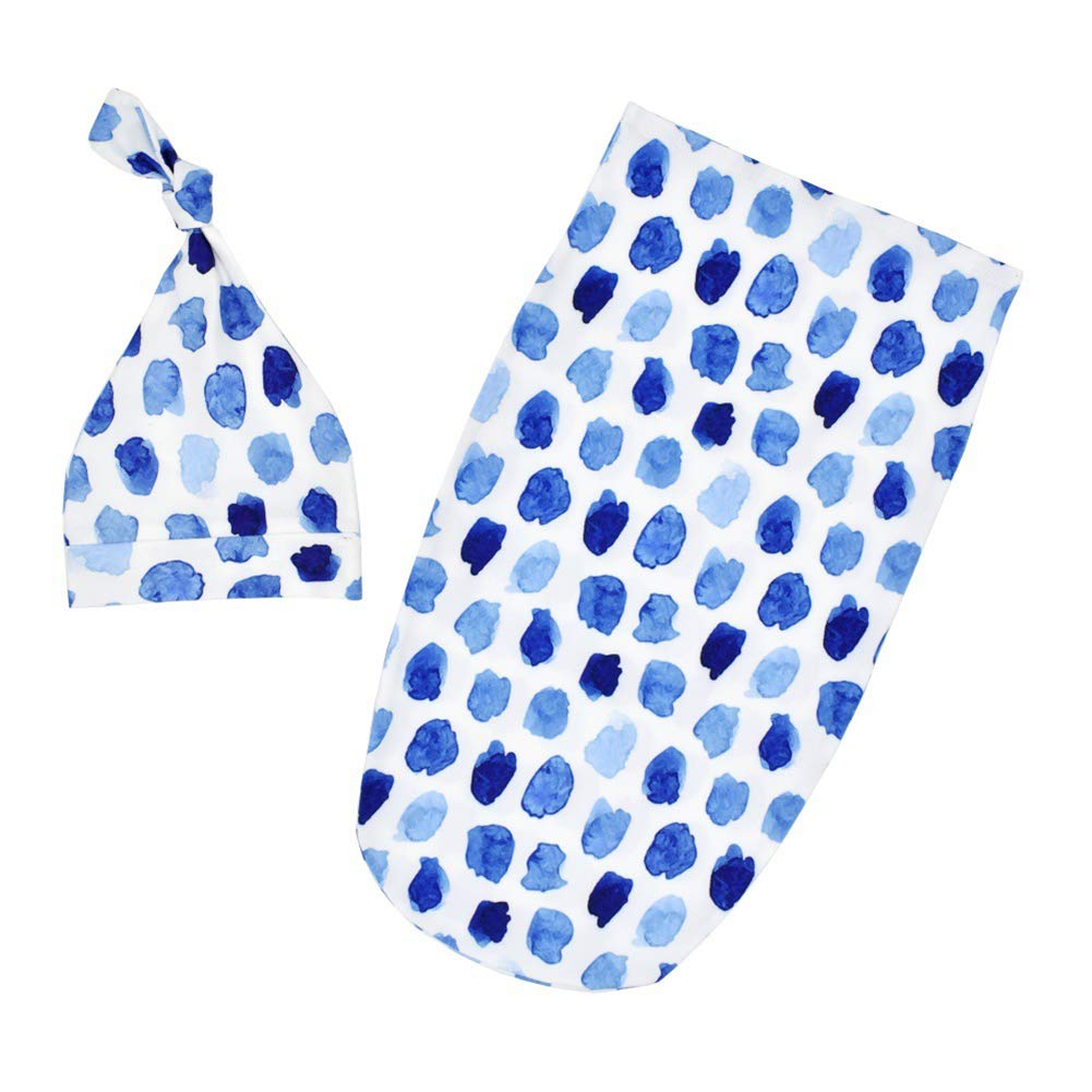 SuperiMan Hospital Swaddle Sack Hat Set,Receiving Blanket for Newborns Baby,Perfect for Girls and Boys (Blue Dots)