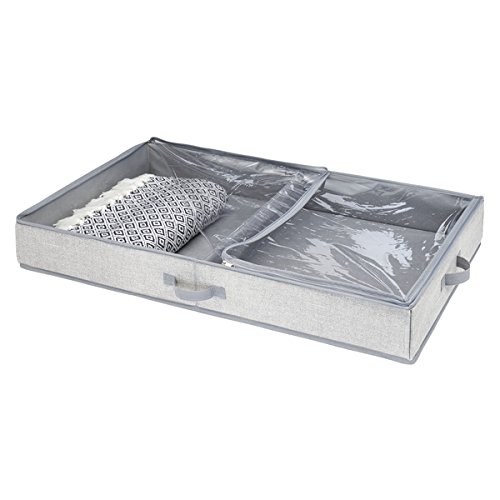 InterDesign 05343EU Aldo Fabric Under Bed Dual Compartment Shoe Organizer Box for Bedroom Storage 36" x 21" x 5" Gray