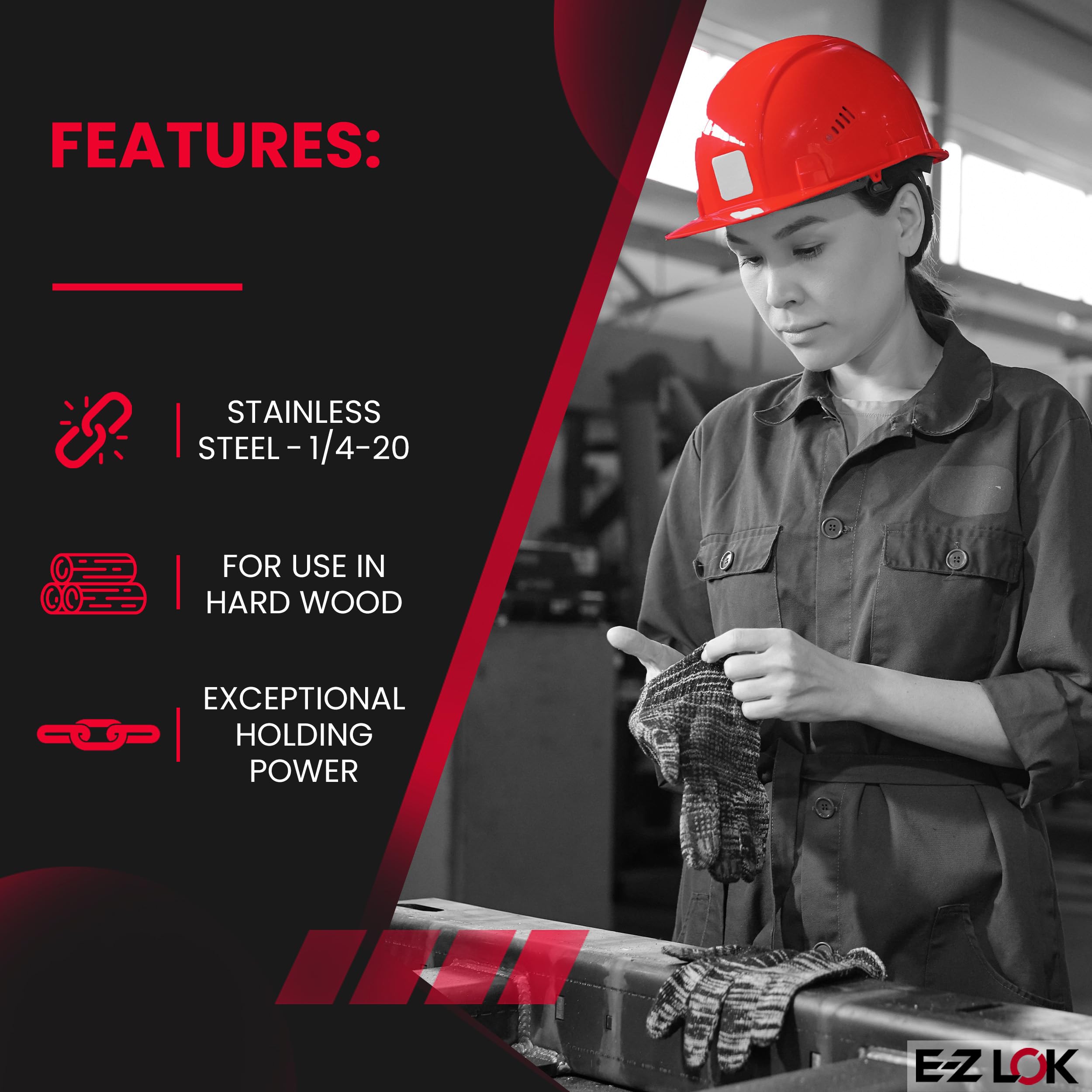 E-Z LOK 400-4-CR Threaded Inserts for Wood, Installation Kit, Stainless Steel, Includes 1/4-20 Knife Thread Inserts (6), Drill, Installation Tool