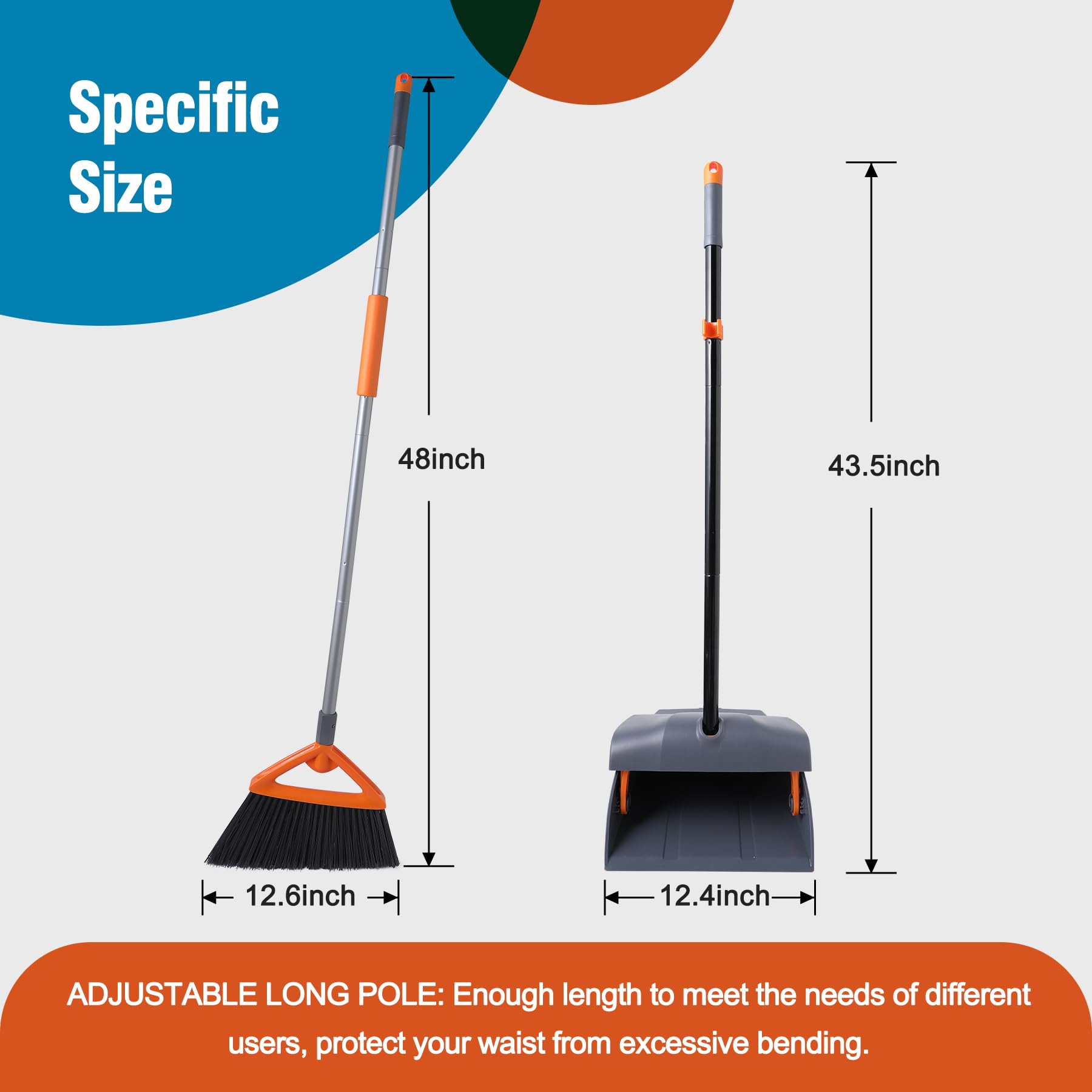 CLEANHOME Heavy Duty Broom with Dustpan Combo Set Indoor and Outdoor Dual Purpose,Stiff Bristle Commercial Angle Broom and Standing Dust Pans with Long Handle for Sweeping Home,Kitchen,Yard,Grey