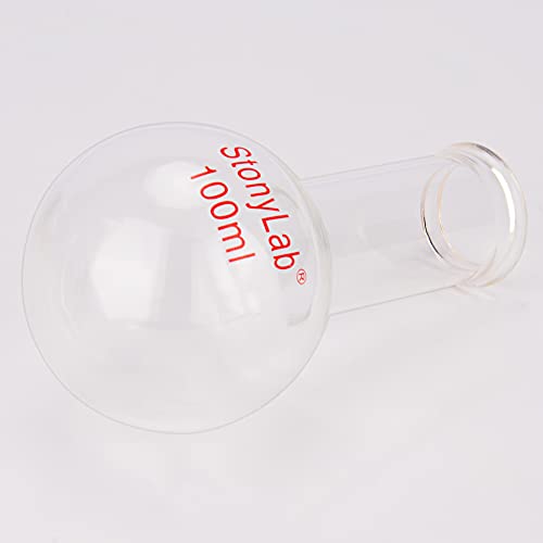 StonyLab Glass 100 ml Long Neck Round Bottom Flask, Borosilicate Glass Heavy Wall Round Bottom Boiling Flask RBF with Long Neck, 100ml