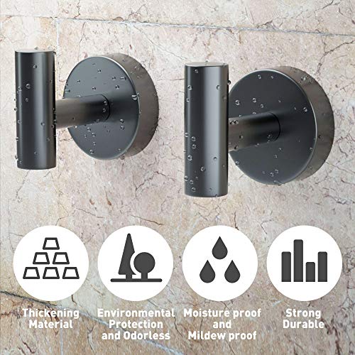 YAKAON Matte Black Towel Coat Hooks for Bathroom, SUS 304 Stainless Steel Single Towel/Robe Clothes Hook, Contemporary Hotel Style Wall Mounted 2 Pack