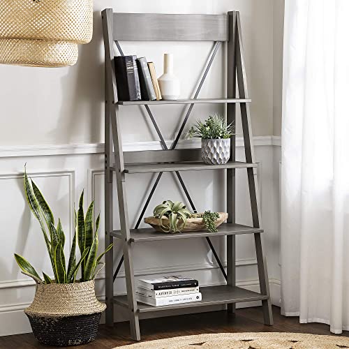 Walker Edison X Back Modern Farmhouse Wood Bookcase Bookshelf Home Office Living Room Storage, 4 Shelves, Grey