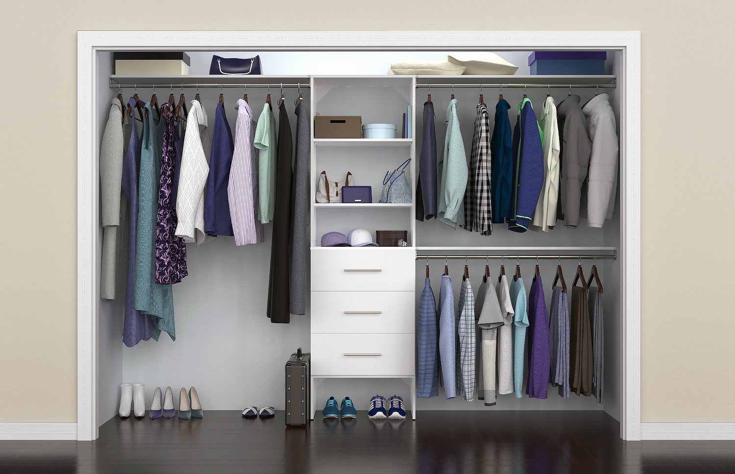 ClosetMaid 1937040 SuiteSymphony Modern 25-Inch Closet Organizer with Shelves and 3-Drawers, Pure White
