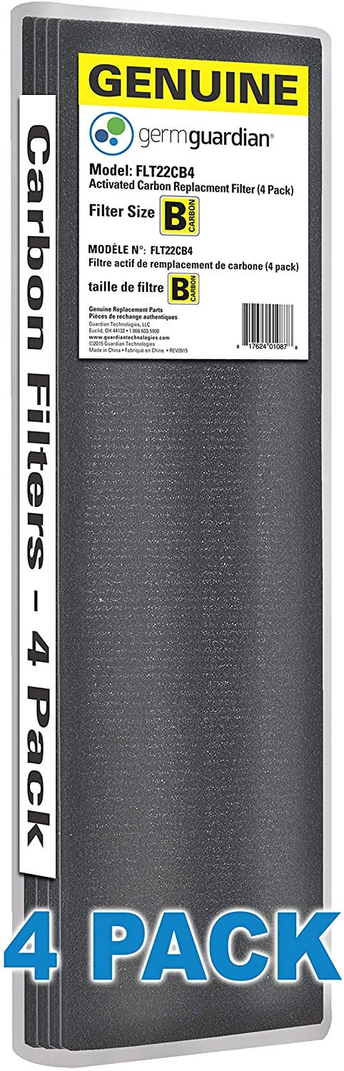 Guardian Technologies GermGuardian Air Purifier GENUINE Carbon Filter 4-Pack with Germ Guardian FLT4825 HEPA GENUINE Air Purifier Replacement Filter
