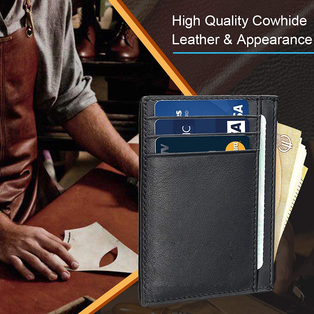 Aucuu Minimalist Wallet, RFID Blocking Anti Theft Leather Credit Card Pocket Purse with Card Slots, Gift for Men & Women - Black, L2us-2125021, #2 Black, 11.2 x 8.3 x 1 cm