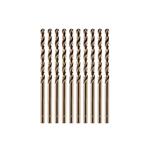 amoolo 1/8" inch Cobalt Drill Bits(10Pcs), M35 HSS Metal Jobber Length Twist Drill Bit Set for Hard Metal, Stainless Steel