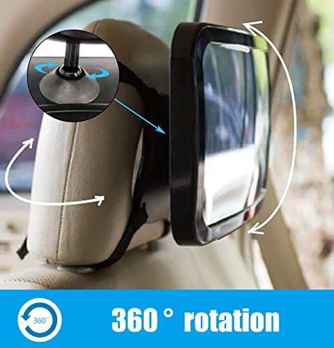 Moyu Home Baby Car Mirror, Infant Rear Facing Car Seat Mirror with Light,Child Shatterproof Observation Mirror,Crystal Clear View with 360° Pivot, Black